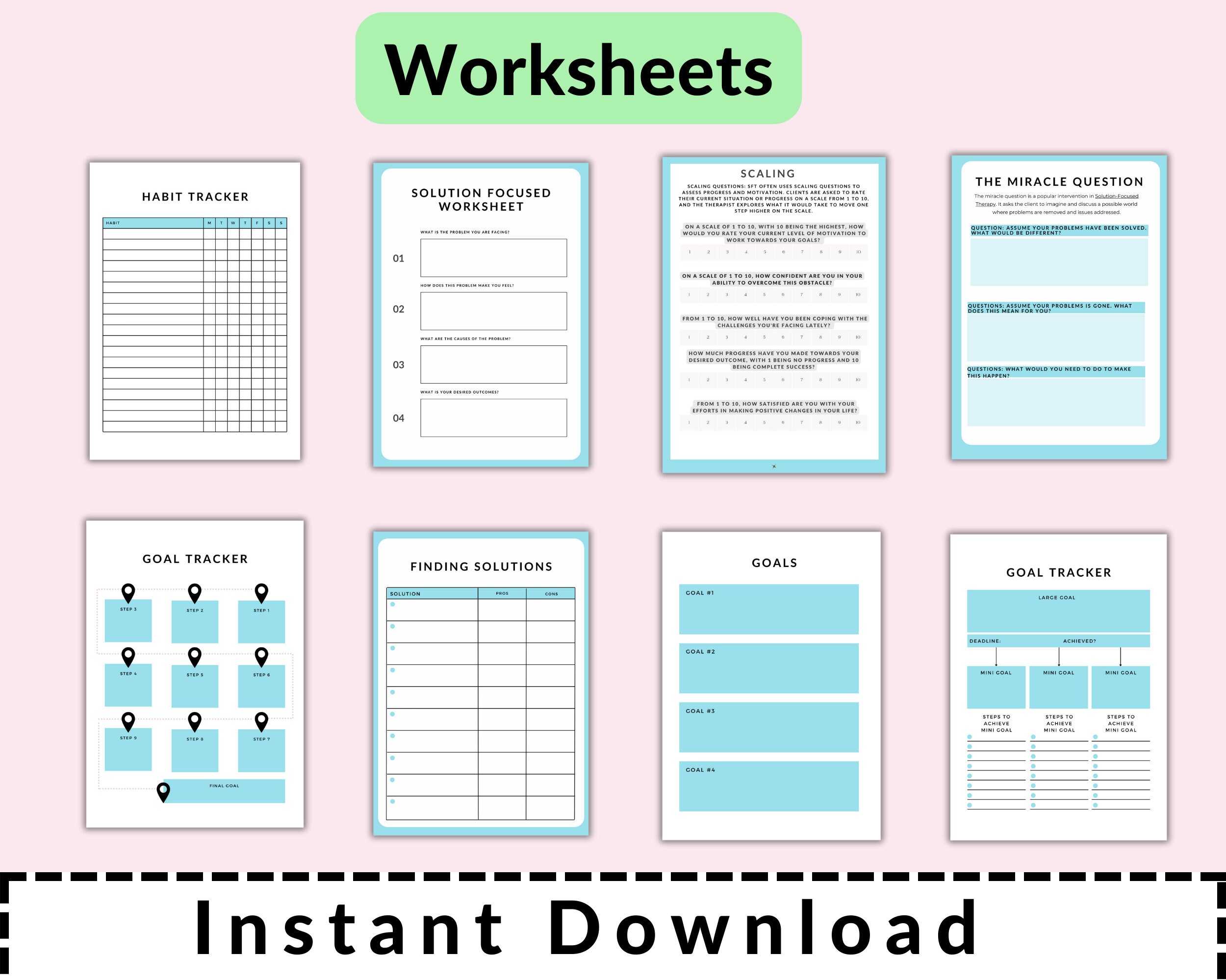 Solution Focused Therapy Worksheets/100 Questions for Solution - Etsy ...