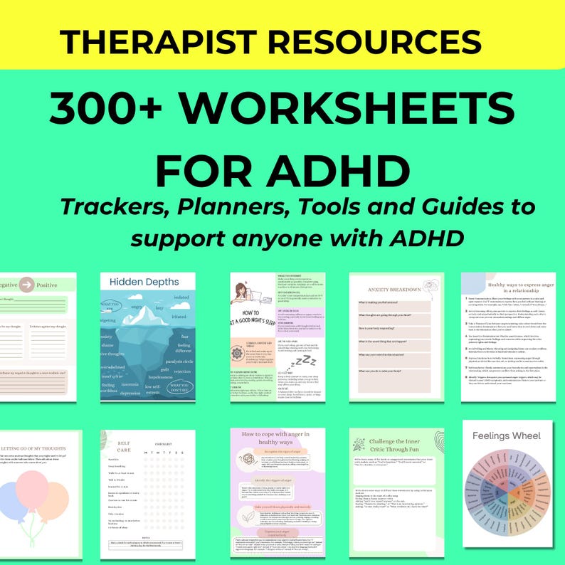 ADHD Planner Bundle | Worksheets, Trackers, Therapist Tools (digital ...