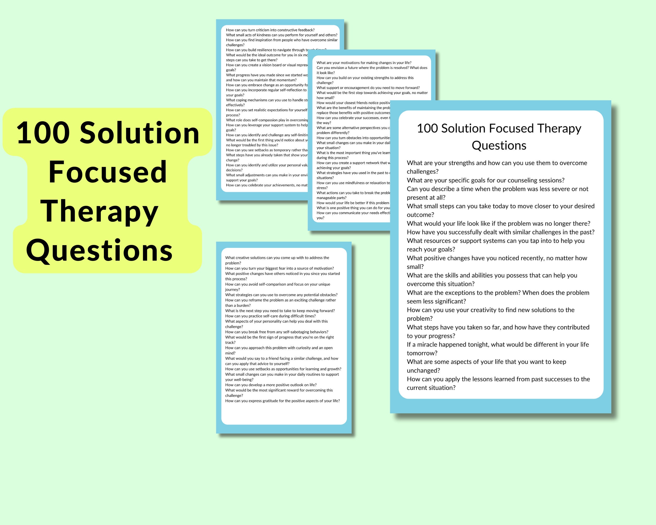 Solution Focused Therapy Worksheets/100 Questions for Solution Focused ...