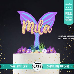 Mermaid Tale Birthday Cake Topper. Digital Bundle - Etsy