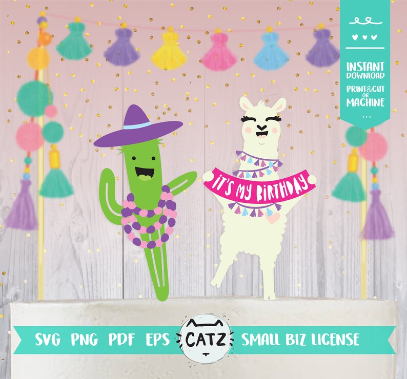 Llama Party Cake Topper Llama Birthday Party Cacti Its My Birthday ...
