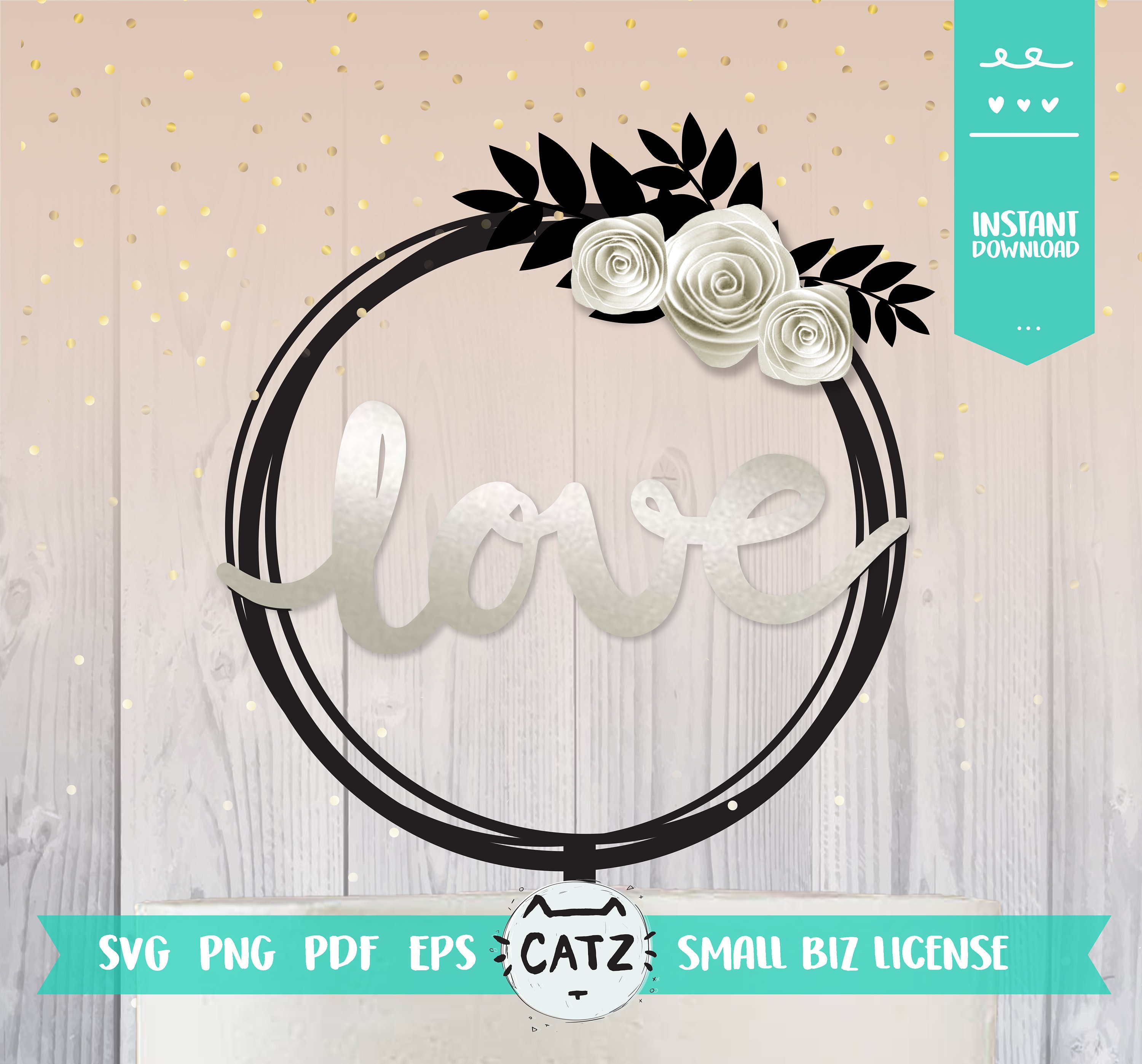 Wedding Cake Topper Decor, Paper Flowers, Leaves Wreath, Svg Cutting ...