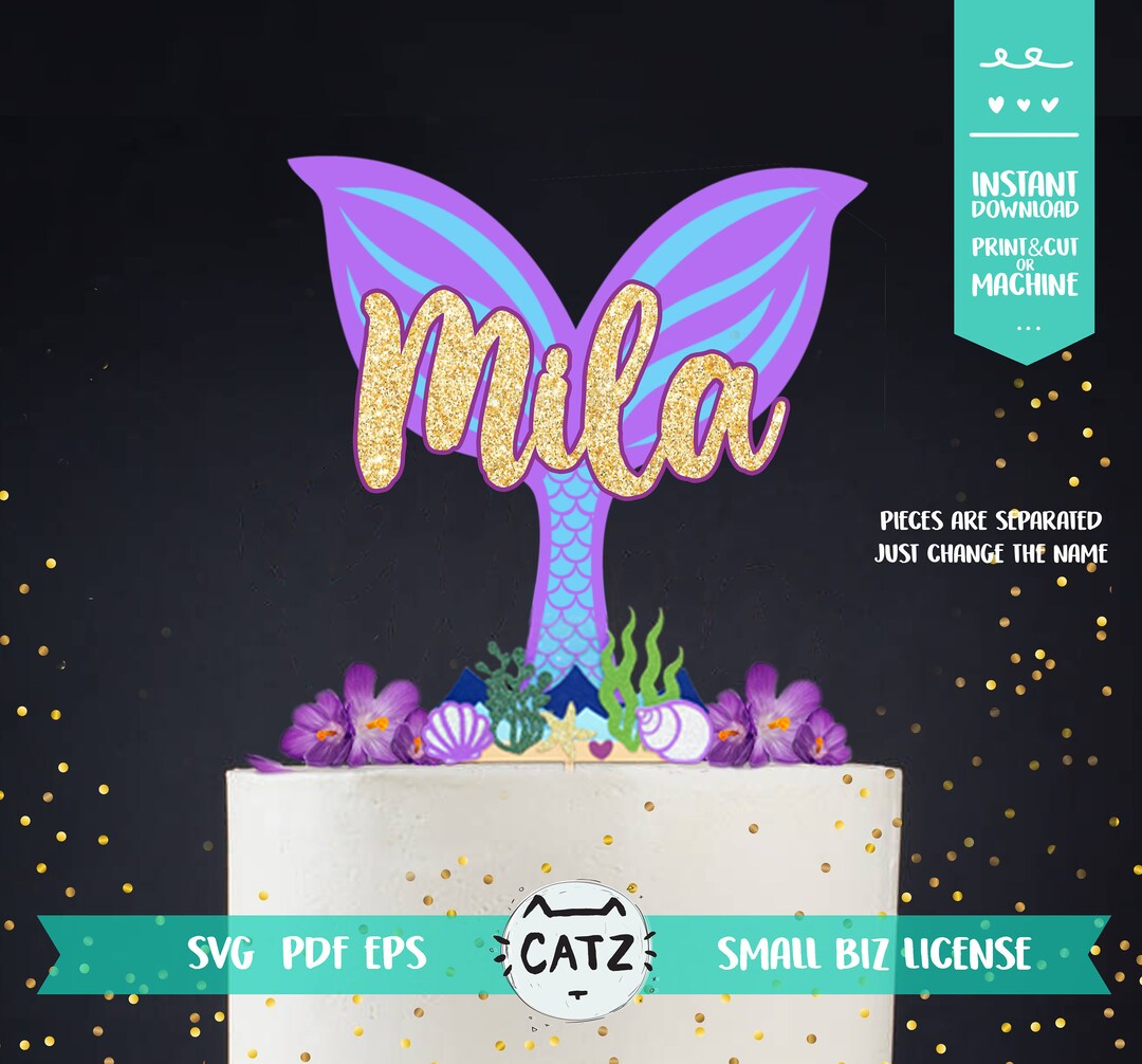 Mermaid Tale Birthday Cake Topper. Digital Bundle - Etsy