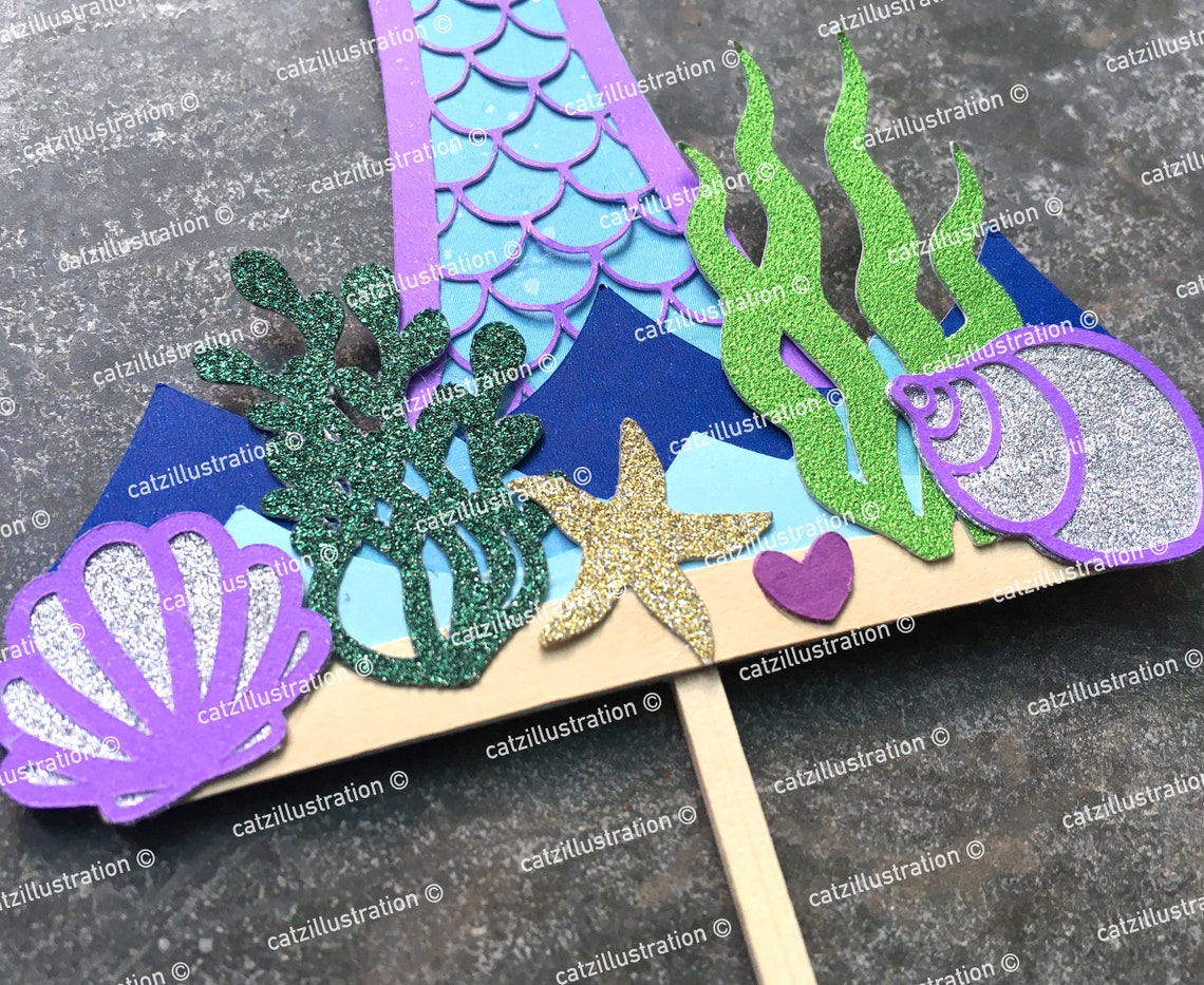 Mermaid Tale Birthday Cake Topper. Digital Bundle - Etsy