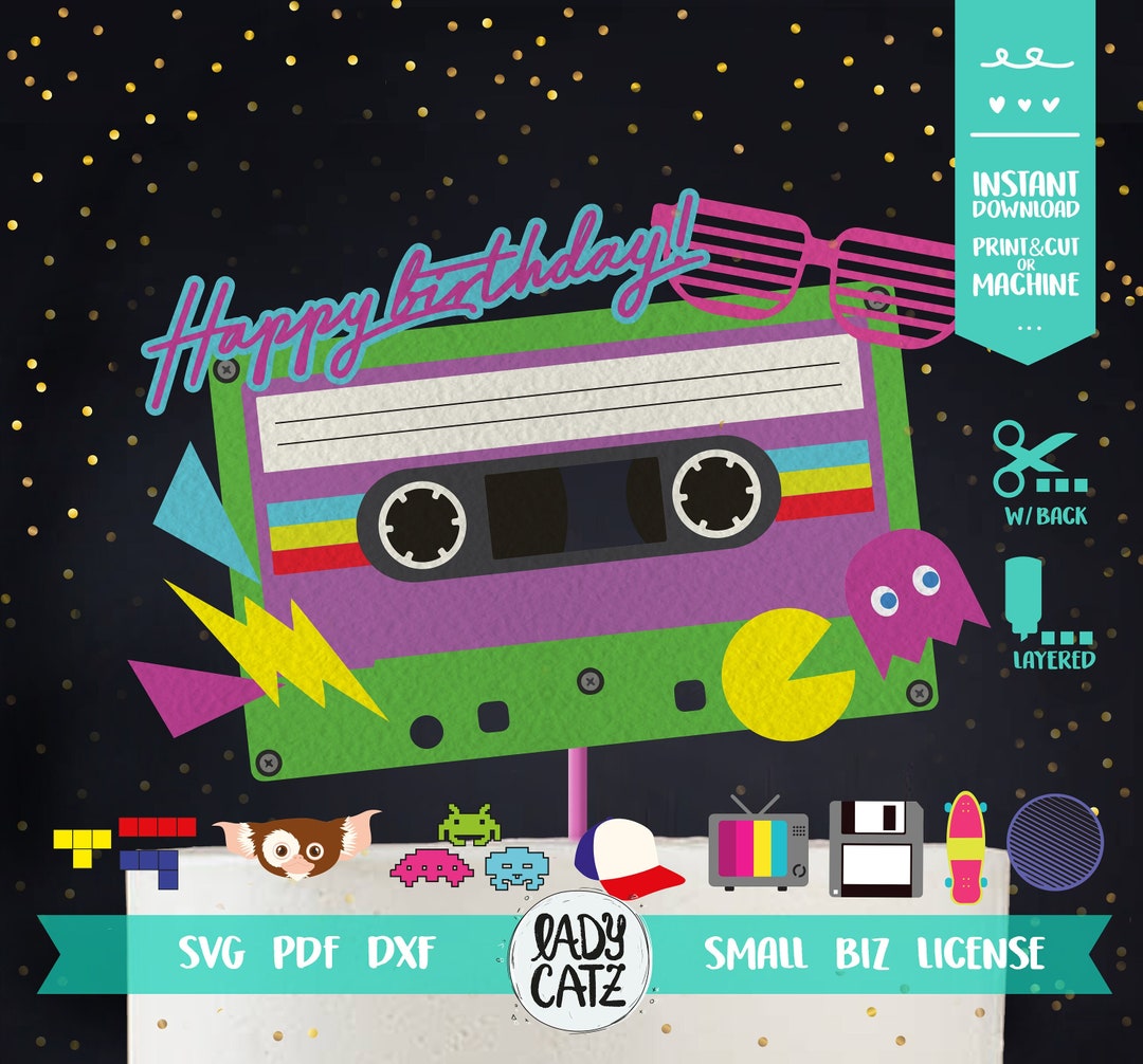 80s Party Retro Cake Topper SGV Design, Eighties Party Printable ...