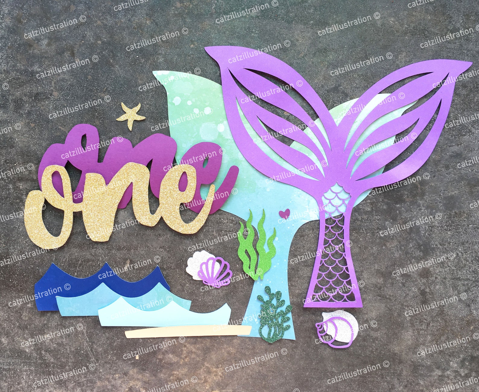 Mermaid Tale Birthday Cake Topper. Digital Bundle - Etsy