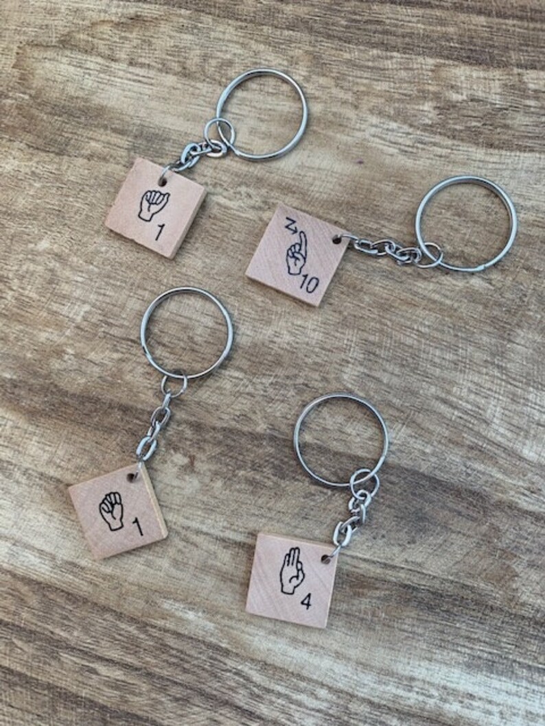 Sign Language Alphabet Keychain american ASL Scrabble Tile | Etsy