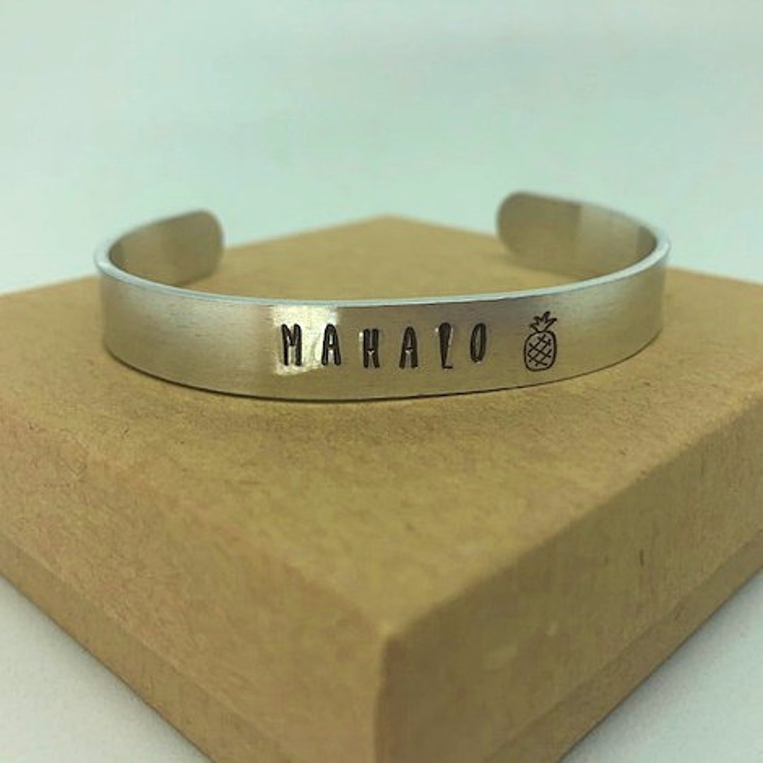 Mahalo Hand Stamped Cuff Bracelet, Tropical Summer Jewelry - Etsy