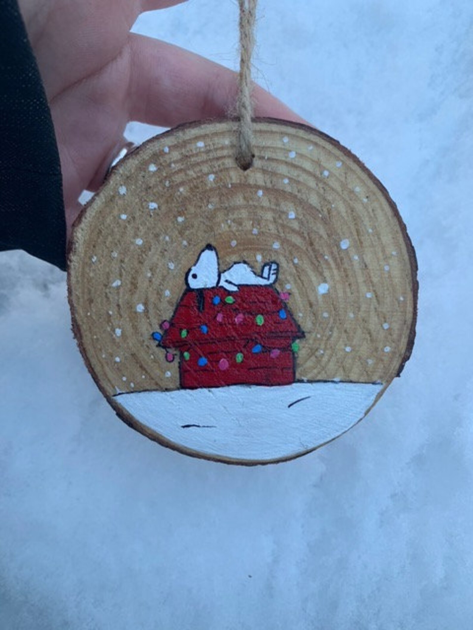 Snoopy Ornament, Wood Slice Ornament, Hand Painted, Rustic - Etsy