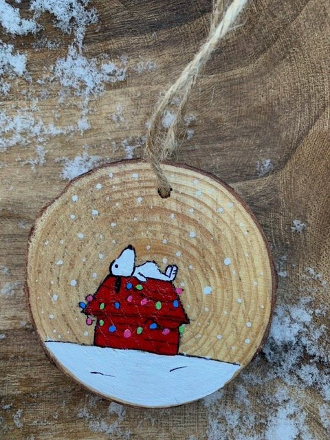 Snoopy Ornament, Wood Slice Ornament, Hand Painted, Rustic - Etsy