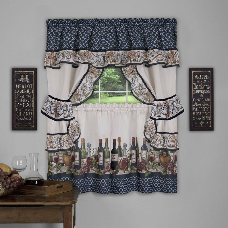 Chateau Wine Bottles Kitchen Curtains and Topper Set - Etsy