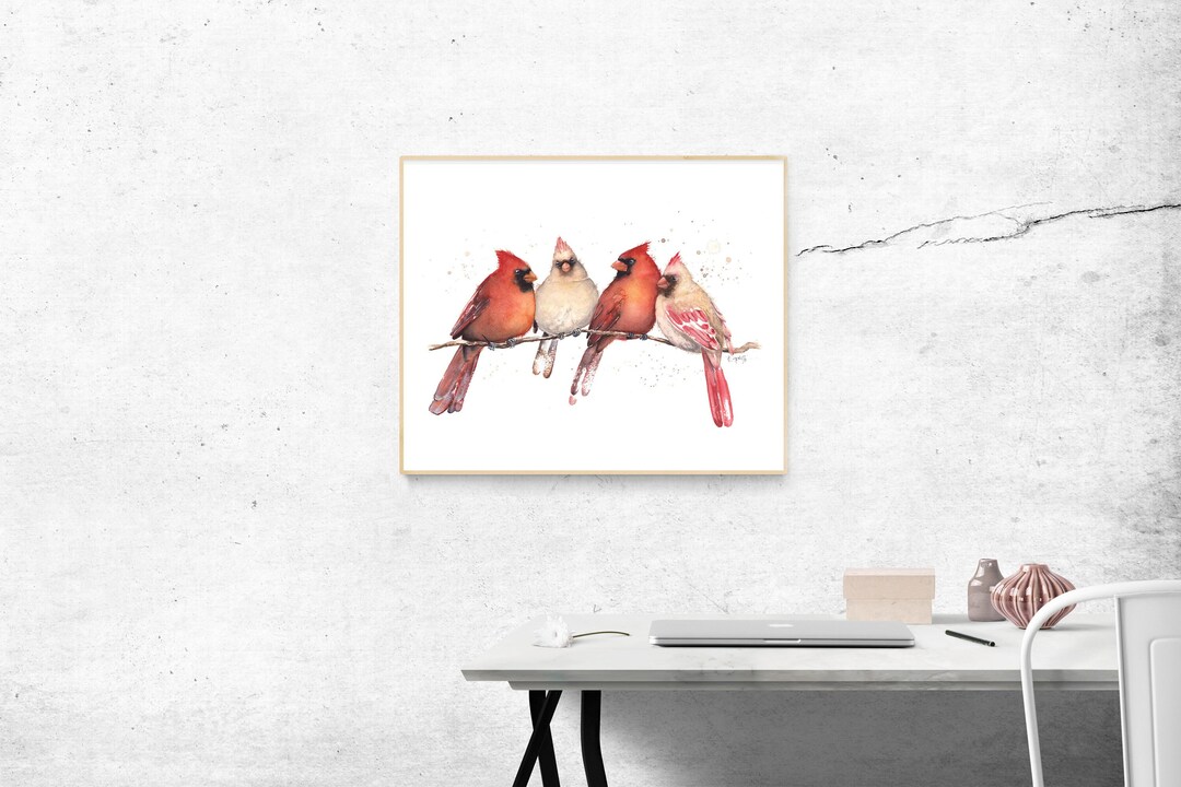 Cardinal Bird Print, Red Cardinal Art Prints, Bird Art, Birds on Branch ...