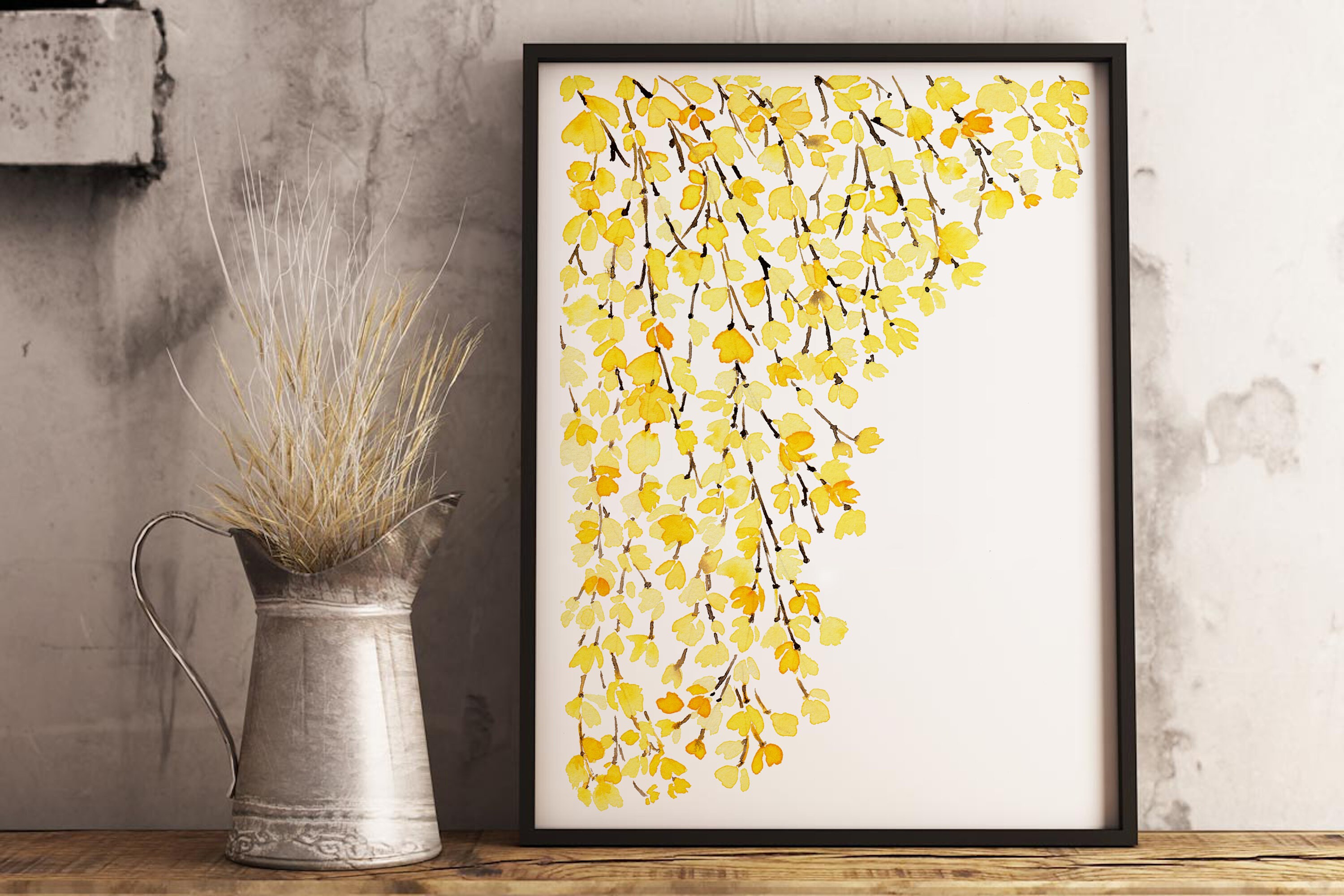 Minimalist Yellow Printable Wall Art, Floral Painting Wall Art Yellow ...