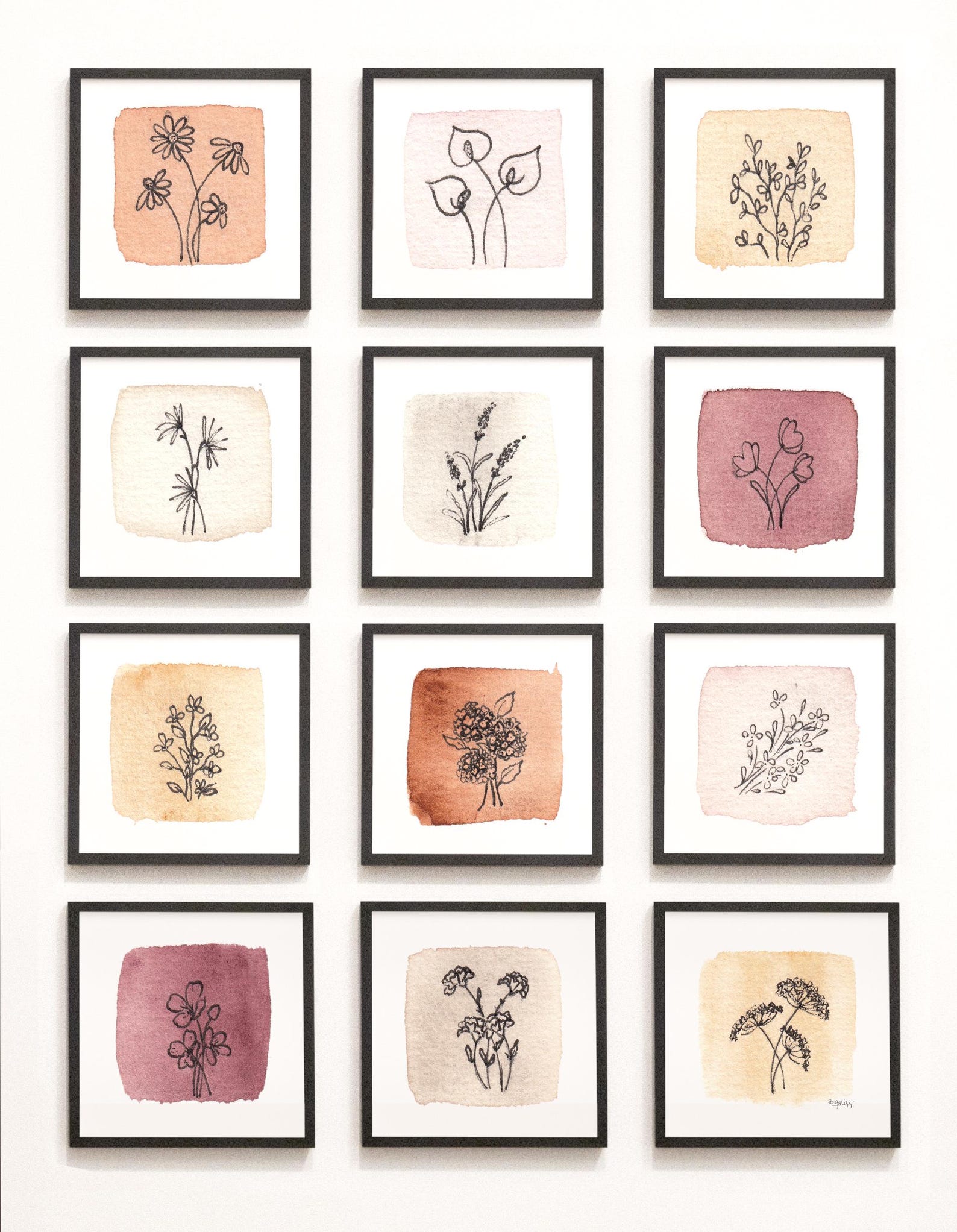 Set of 9 Botanical Art Prints - Minimalist Floral Prints, Small Square ...