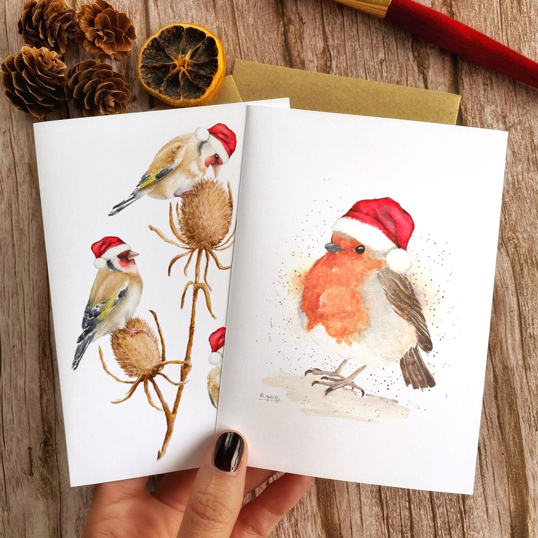 Christmas Birds Birds Christmas Card Watercolour Christmas - Etsy