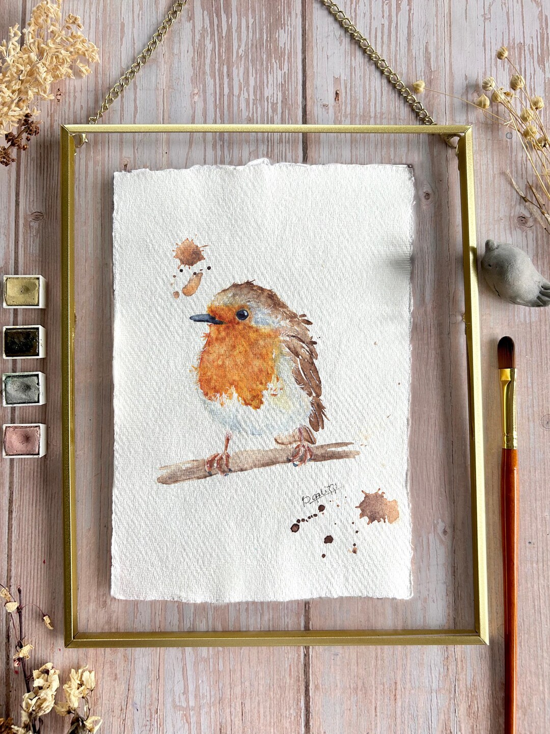 Robin Bird Original Painting - British Garden Bird Art - Robin Picture ...
