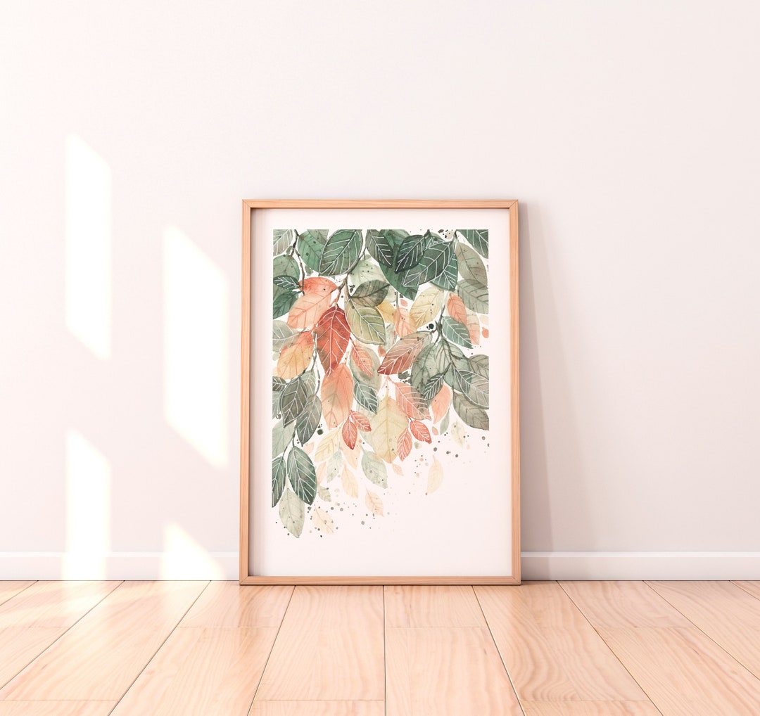 Botanical Leaf Art Print: Earthy Green Watercolor Painting - Etsy