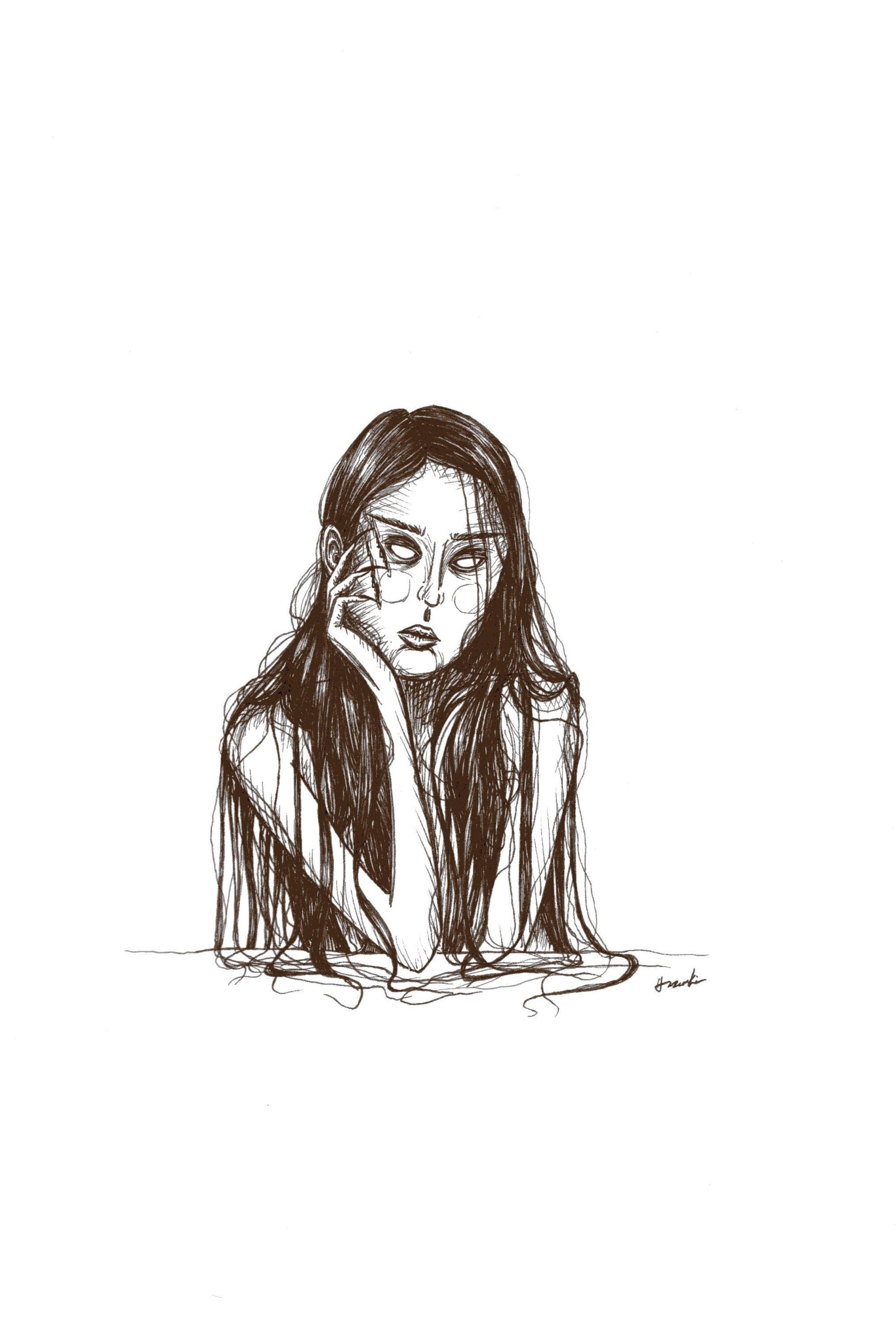 Scary Thoughts - Original 5.5x8.5in Pen and Ink Line Art Illustration ...