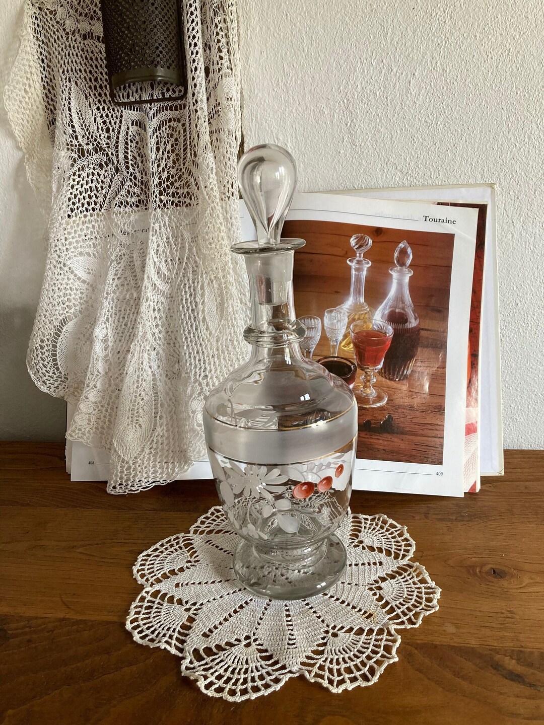 Antique Large Glass Carafe Art Nouveau, Hand-blown, Hand-painted - Etsy