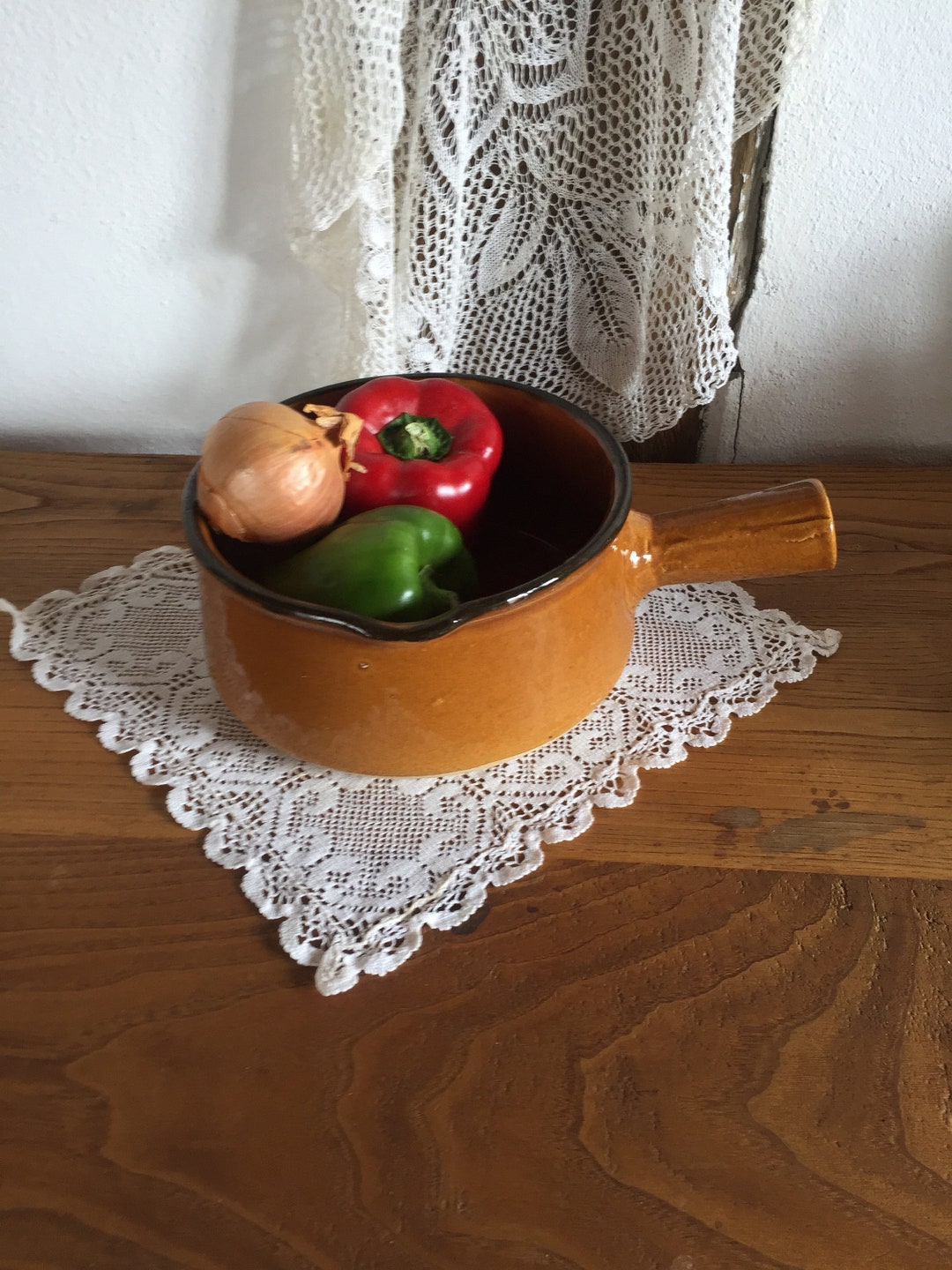 French Vintage Country Cooking Pot With Beak and Handle Made of Glazed ...