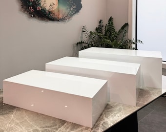 High Quality Acrylic Food Stands, SET OF 3 Display Riser, White Gloss ...