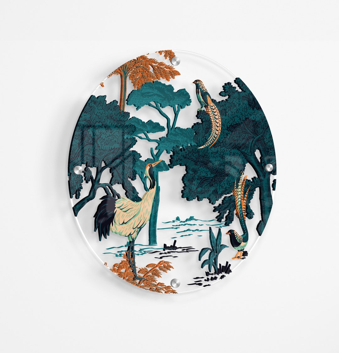Pheasant Pattern Acrylic Circle Print - Modern Transparent Wall Art ...