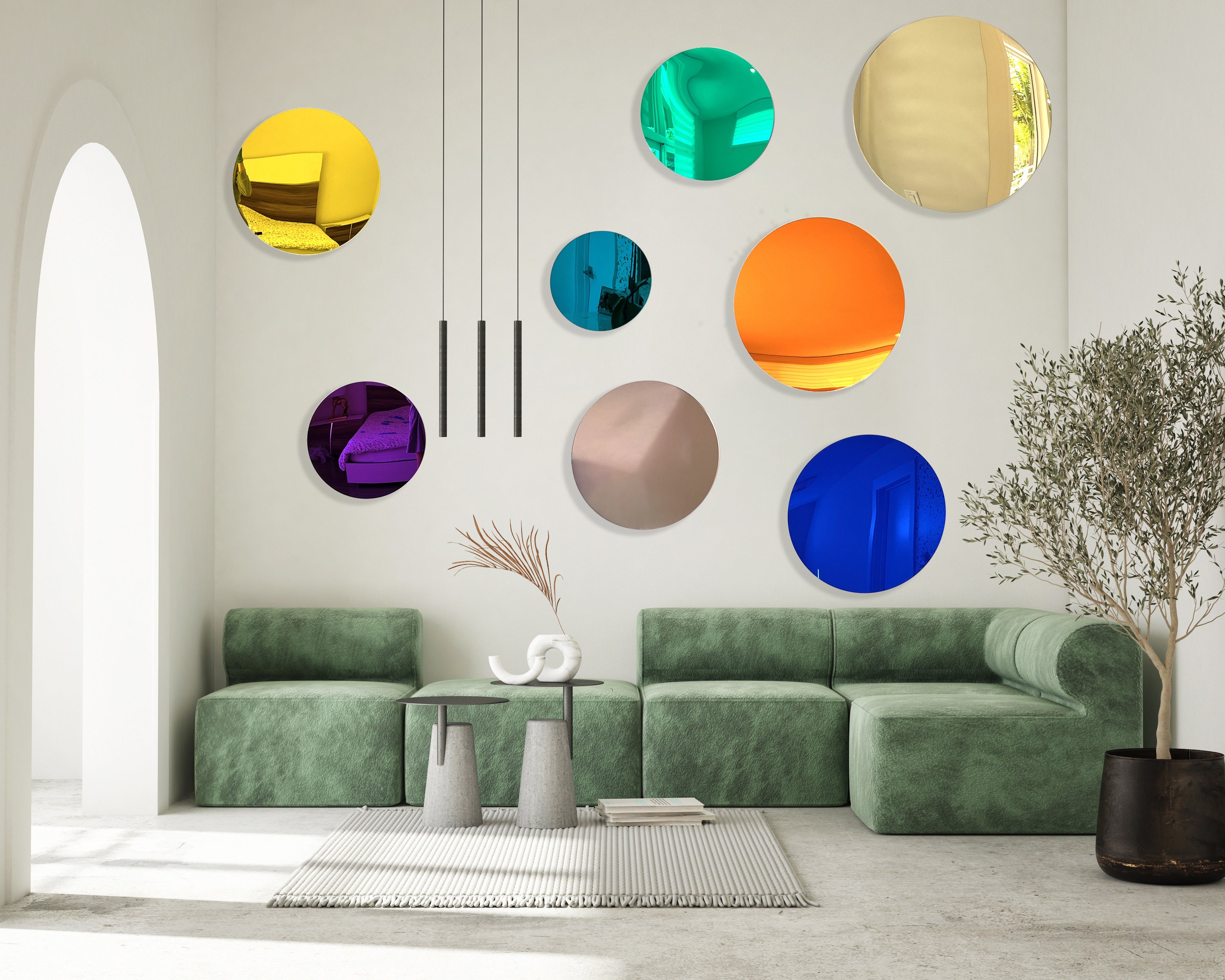 Mirrored Acrylic Abstract Circles Wall Art: Modern Home Decor, Set of 8 ...