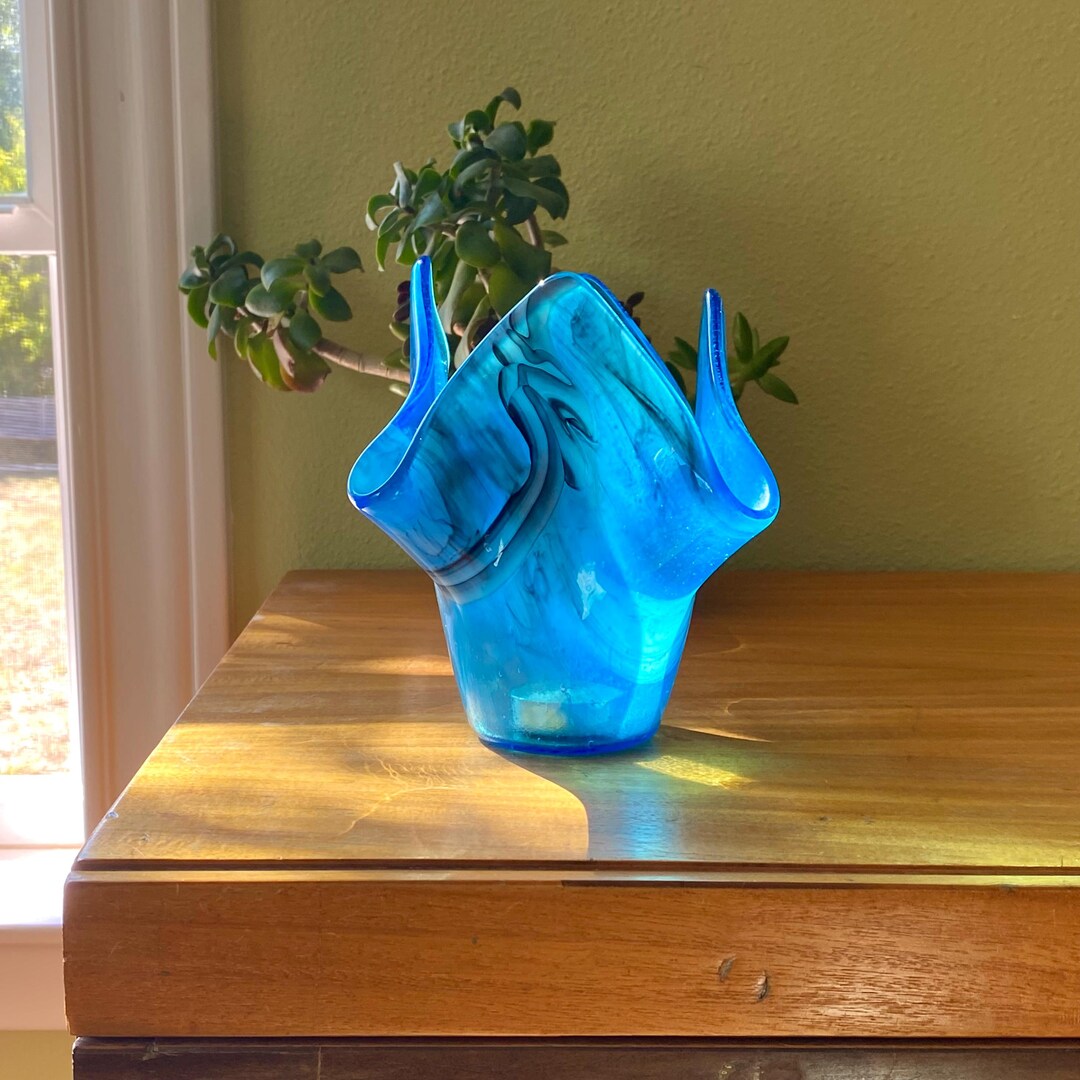 Turquoise Glass Votive W White & Black Swirls - Etsy