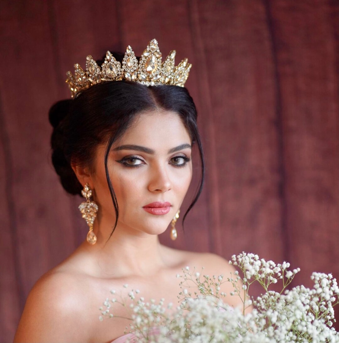 Quinceanera Crown/gold Crown/ Bridal Crown/rhinestones Tiara/bridal ...