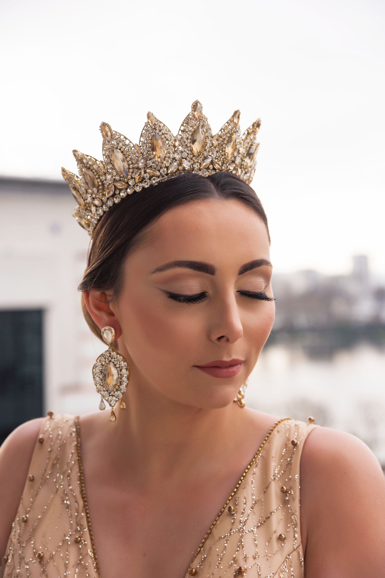 Wedding Gold Crown /crystal Wedding Crown /bridal Gold Crown/ - Etsy