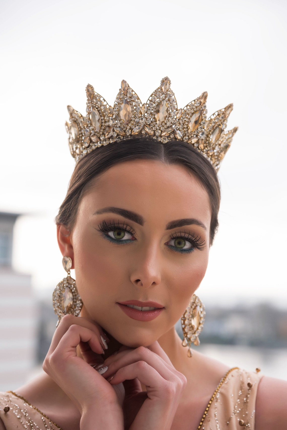 Wedding Gold Crown crystal Wedding Crown bridal Gold Crown | Etsy