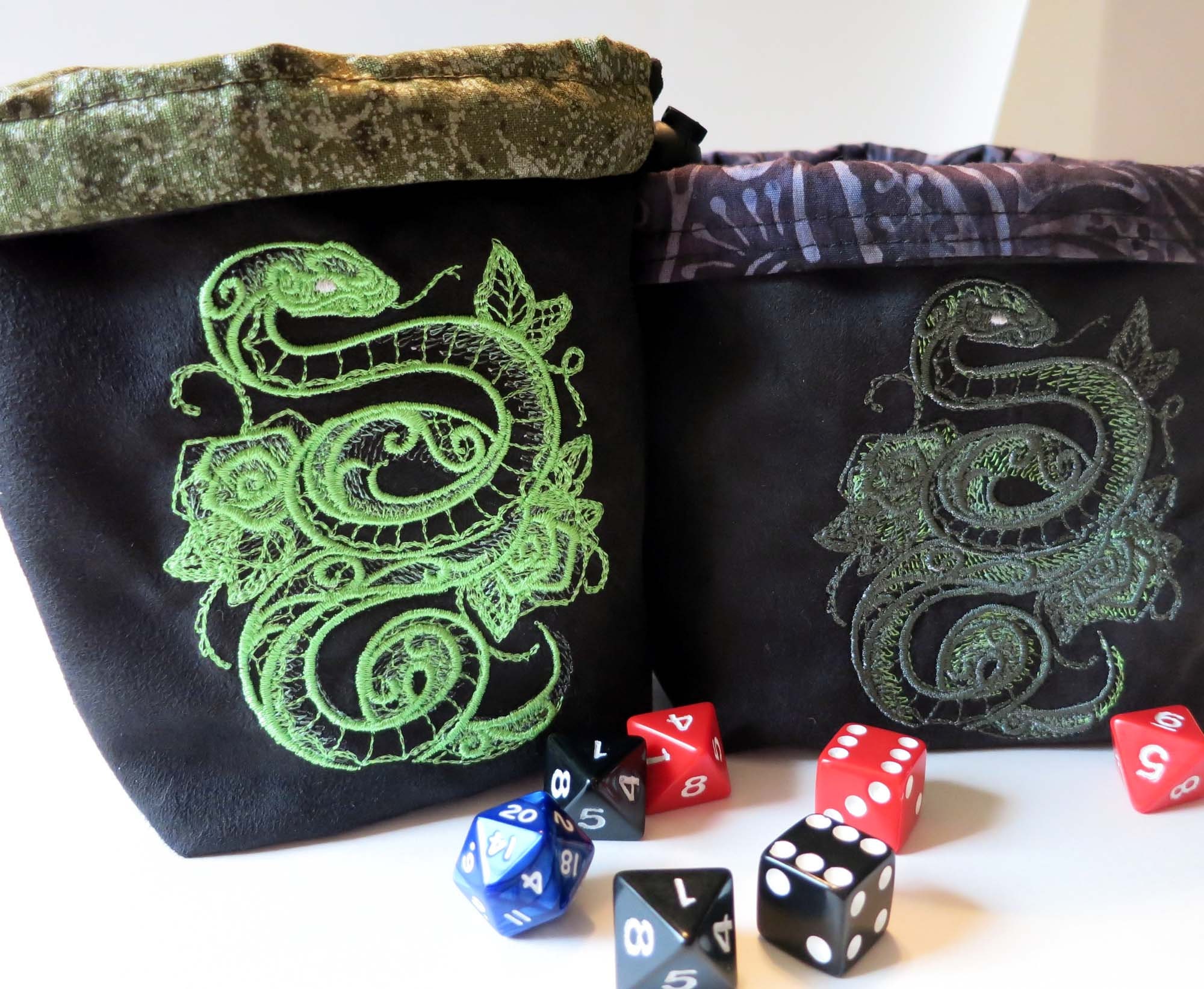 Dice bag/embroidered dice bag/ dark creatures snake/ | Etsy