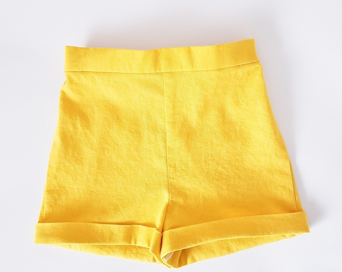 Sunshine Yellow Linen Shorts for Toddler Girls Highwaisted - Etsy