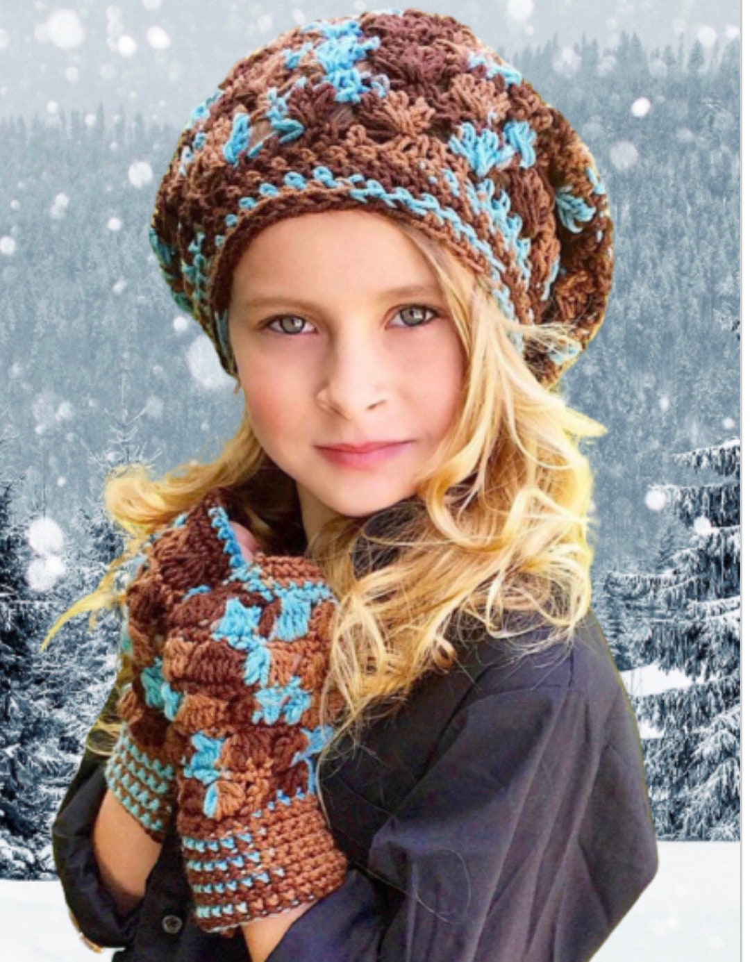 EASY CROCHET PATTERN - Slouchy Hat - Fingerless Gloves - Cluster Stitch ...