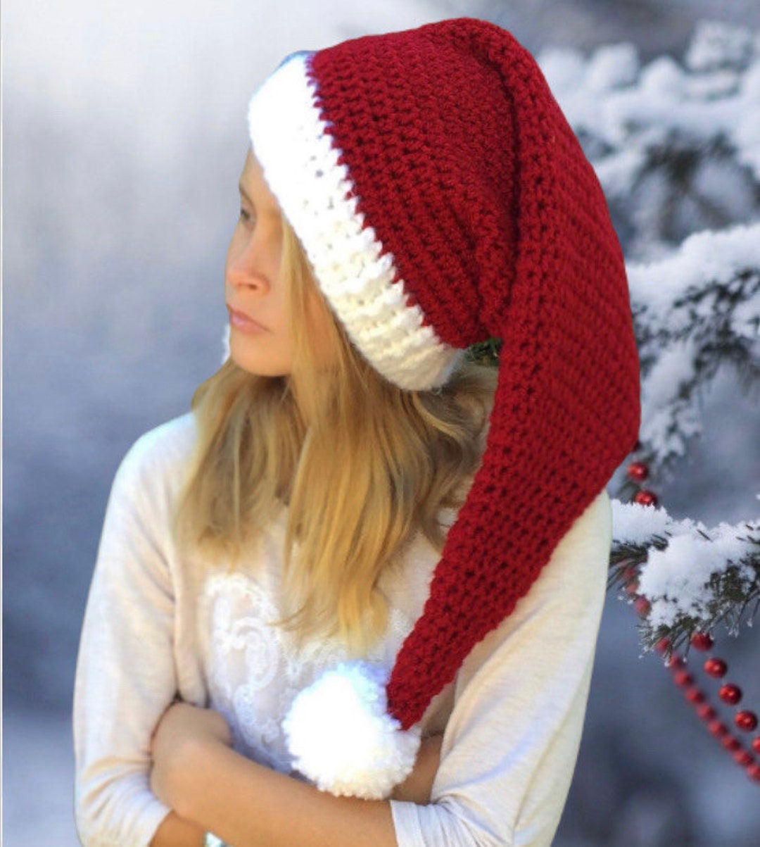 EASY CROCHET PATTERN - Deluxe Red Santa Hat - Holiday Hat - Santa Elf ...