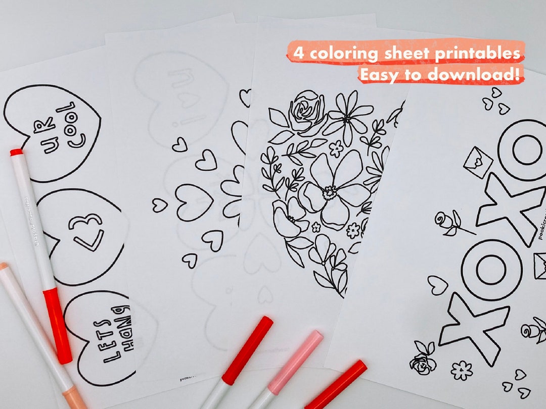 Valentine Hearts and Flower Coloring Pages Coloring Sheets for ...