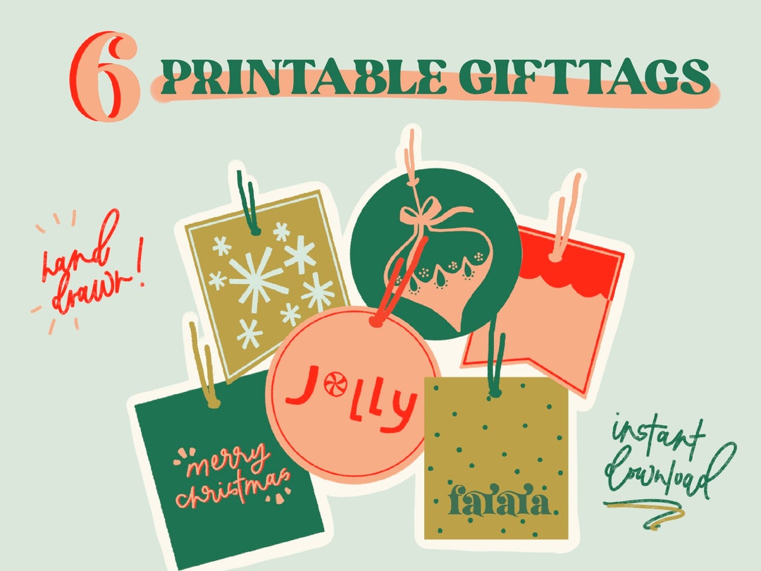 Hand Drawn Printable Merry Christmas Gift Tag / Bag Tag / Colorful ...