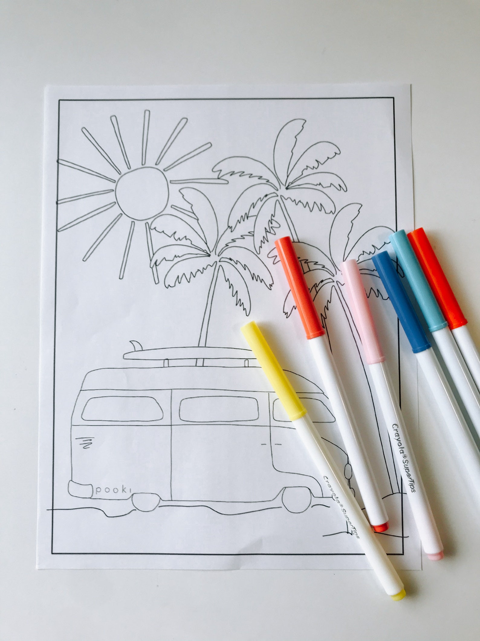 Beach Themed Printable Coloring Sheets for Kids / Hippy Van | Etsy