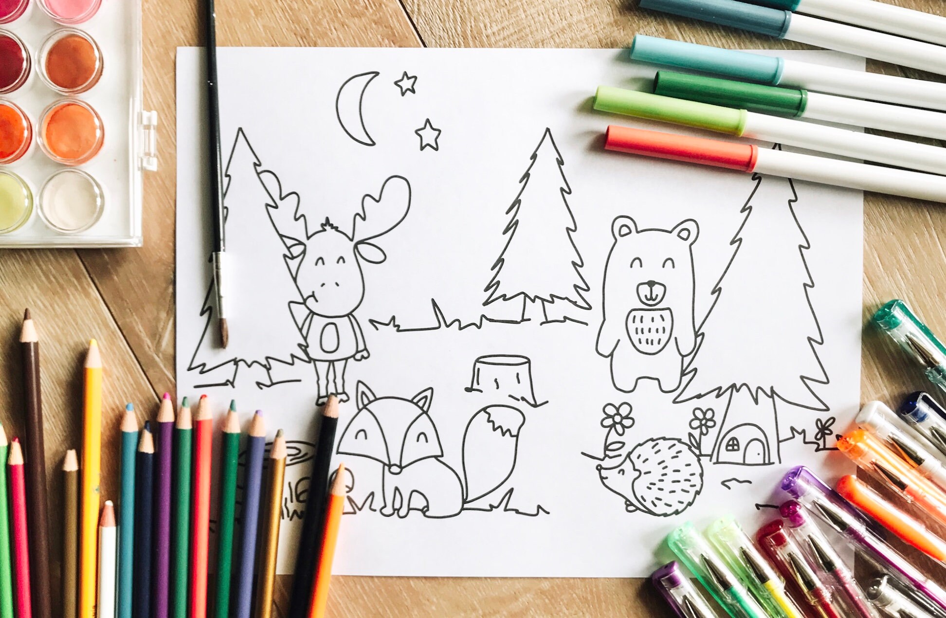 Woodland Animal Art Animal Coloring Sheets for Kids | Etsy