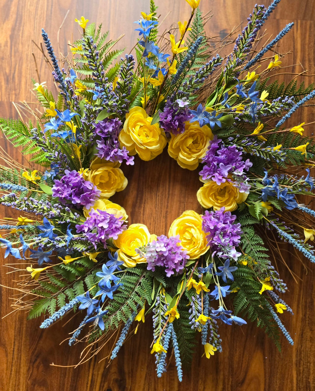 Yellow and Purple Wreath, Wildflower Wreath, Spring Floral Wreath ...