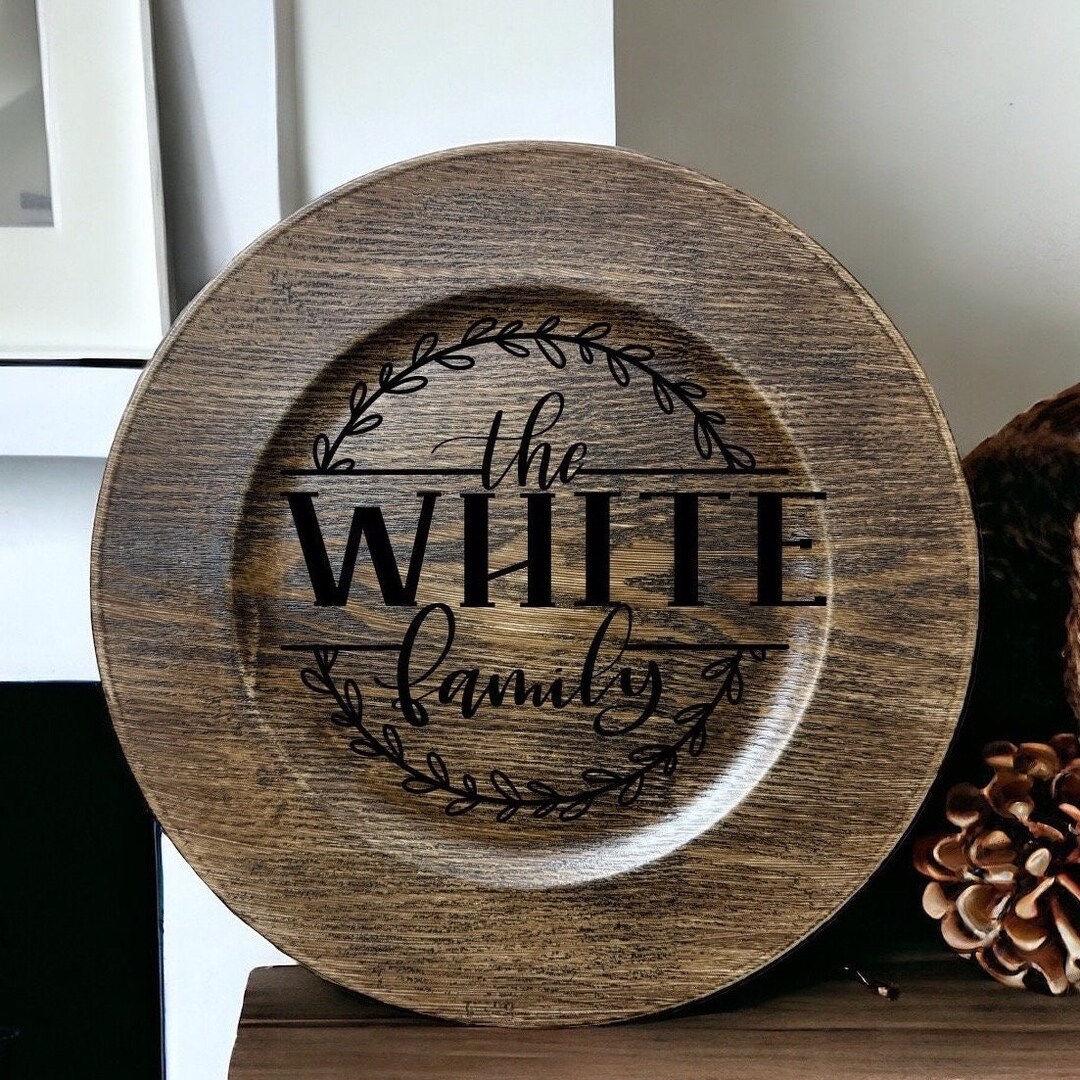 Custom Family Name Plate: Wood Grain Decorative Charger - Etsy