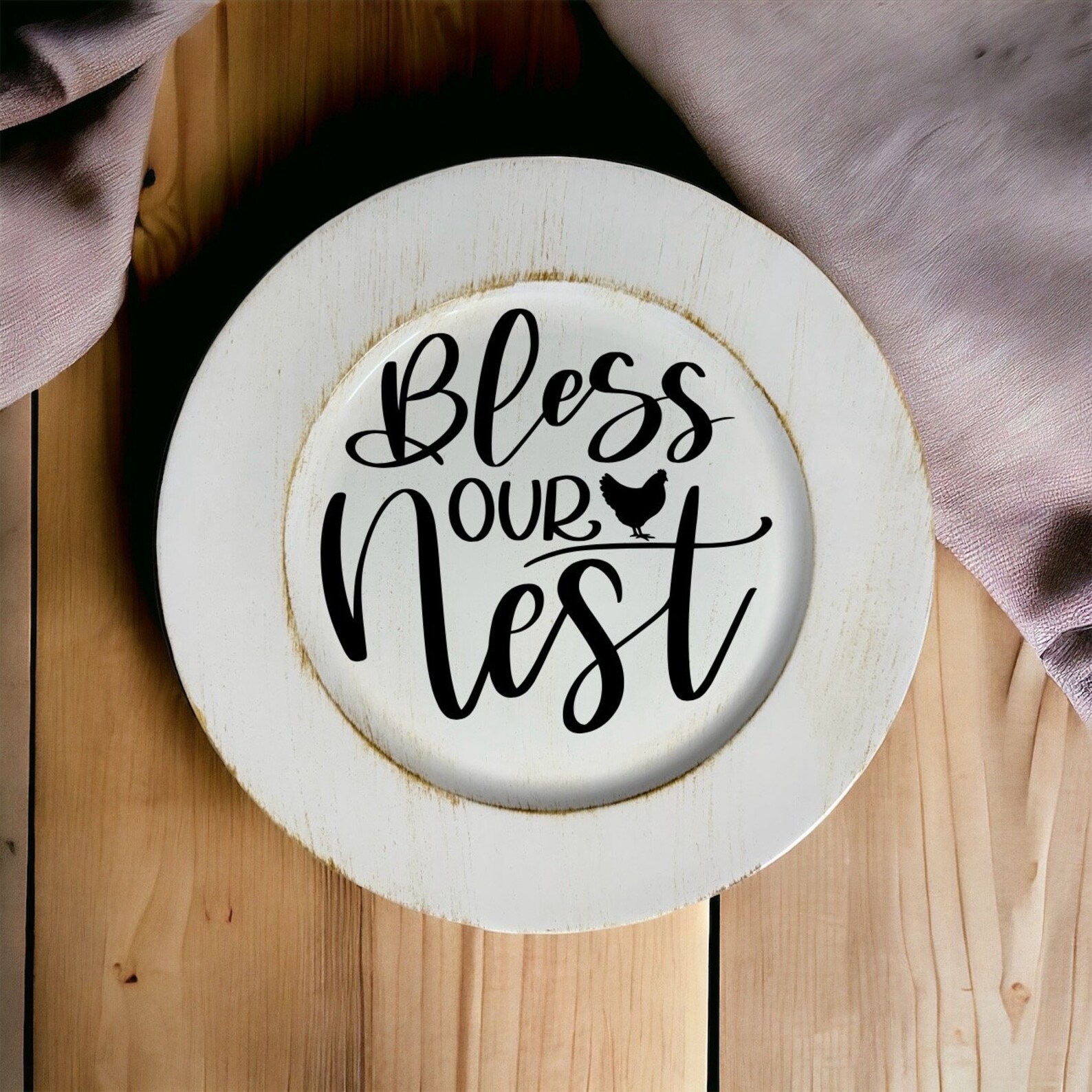 Bless Our Nest Plate: White Tarnished Farmhouse Decor (13-inch) - Etsy