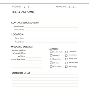 Simple Wedding Inquiry Form for Event Decorators and Planners - Etsy