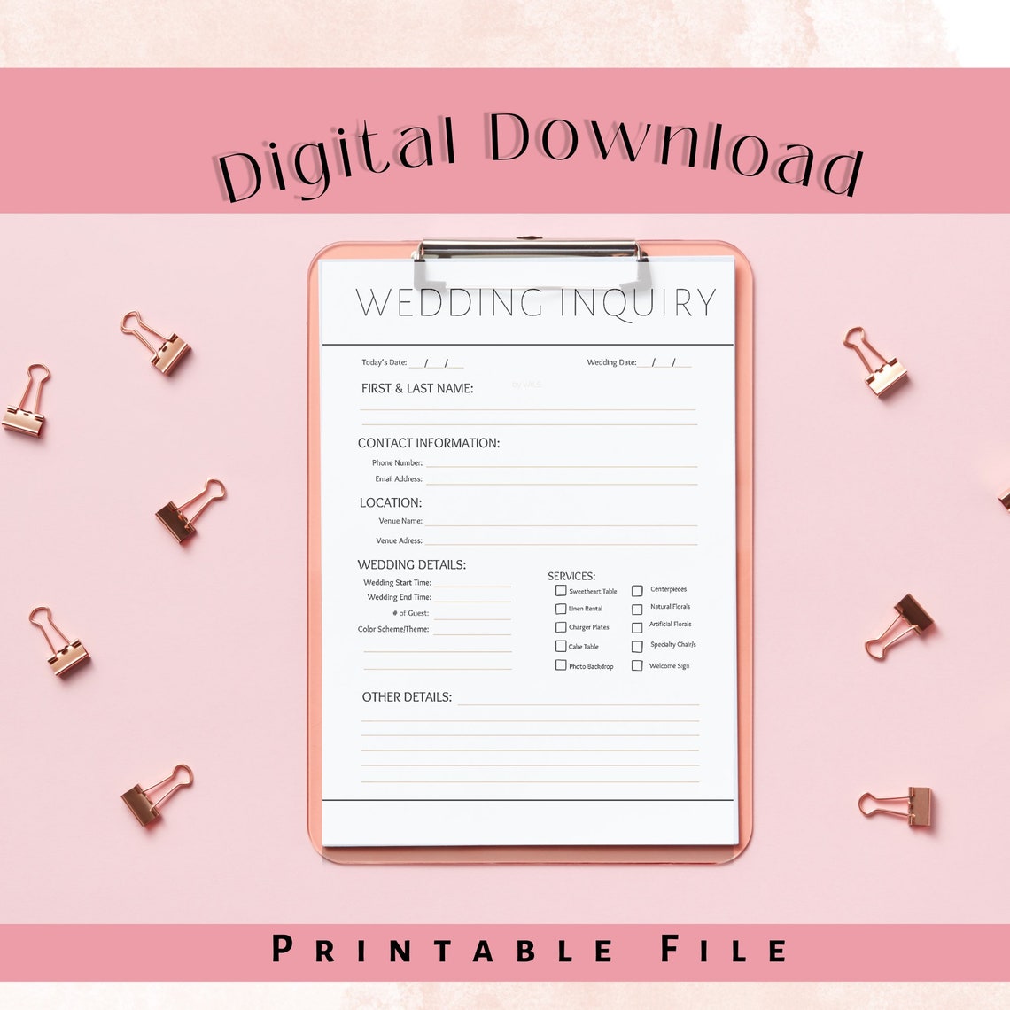 Simple Wedding Inquiry Form for Event Decorators and Planners - Etsy