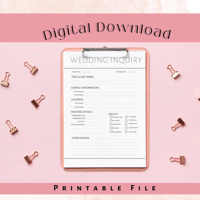 Simple Wedding Inquiry Form for Event Decorators and Planners - Etsy