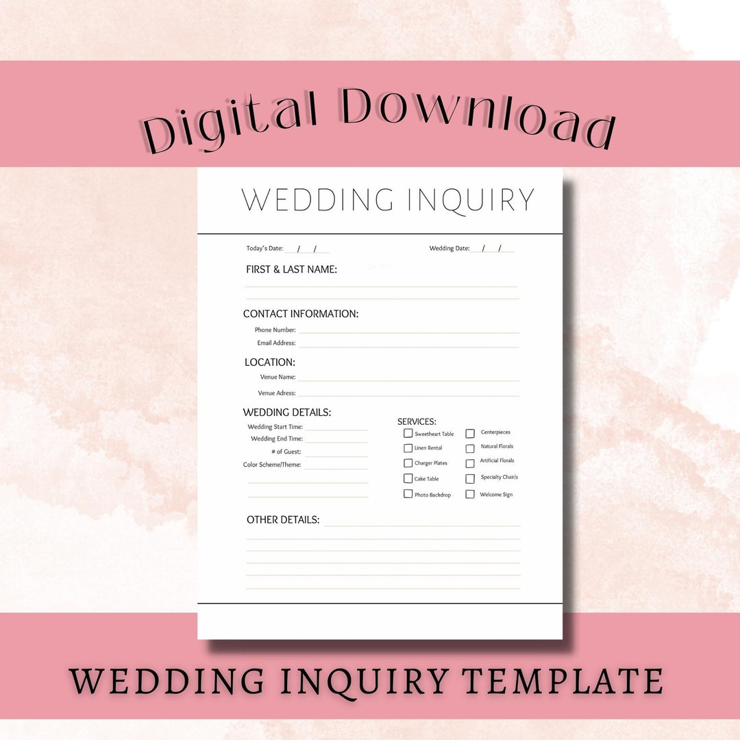Simple Wedding Inquiry Form for Event Decorators and Planners - Etsy
