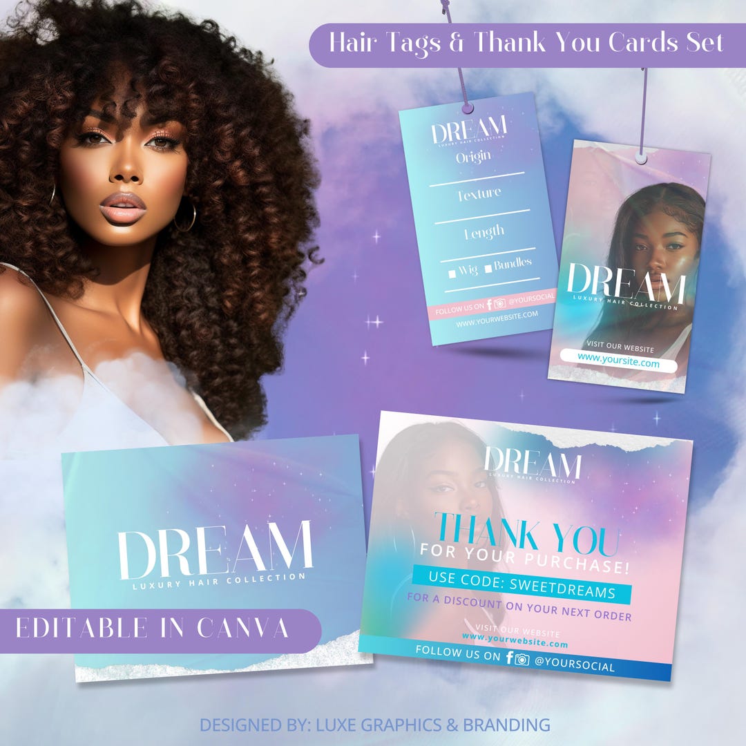 The Dream Hair Tags & Thank You Card Set - Etsy