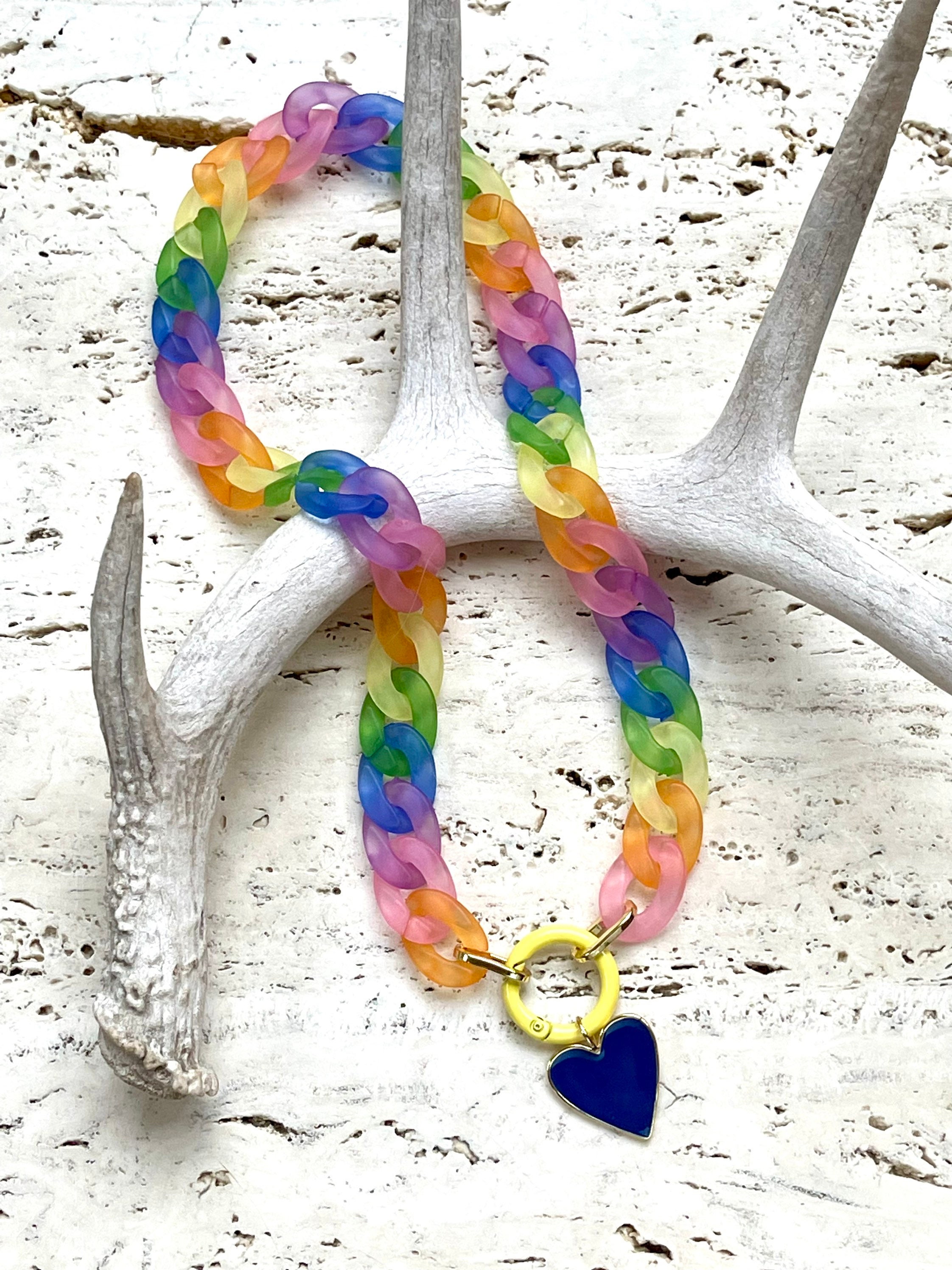 Shaved Ice//rainbow acrylic link necklace with enamel circle | Etsy