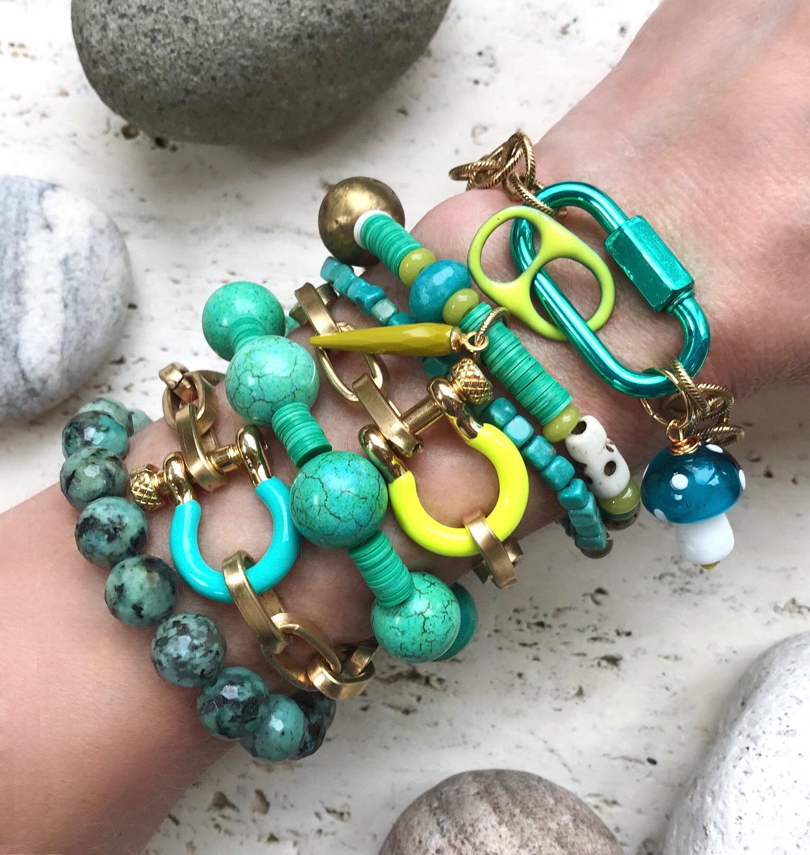 Electric Rainbow Bracelets//enamel Shackle Screw Clasp - Etsy