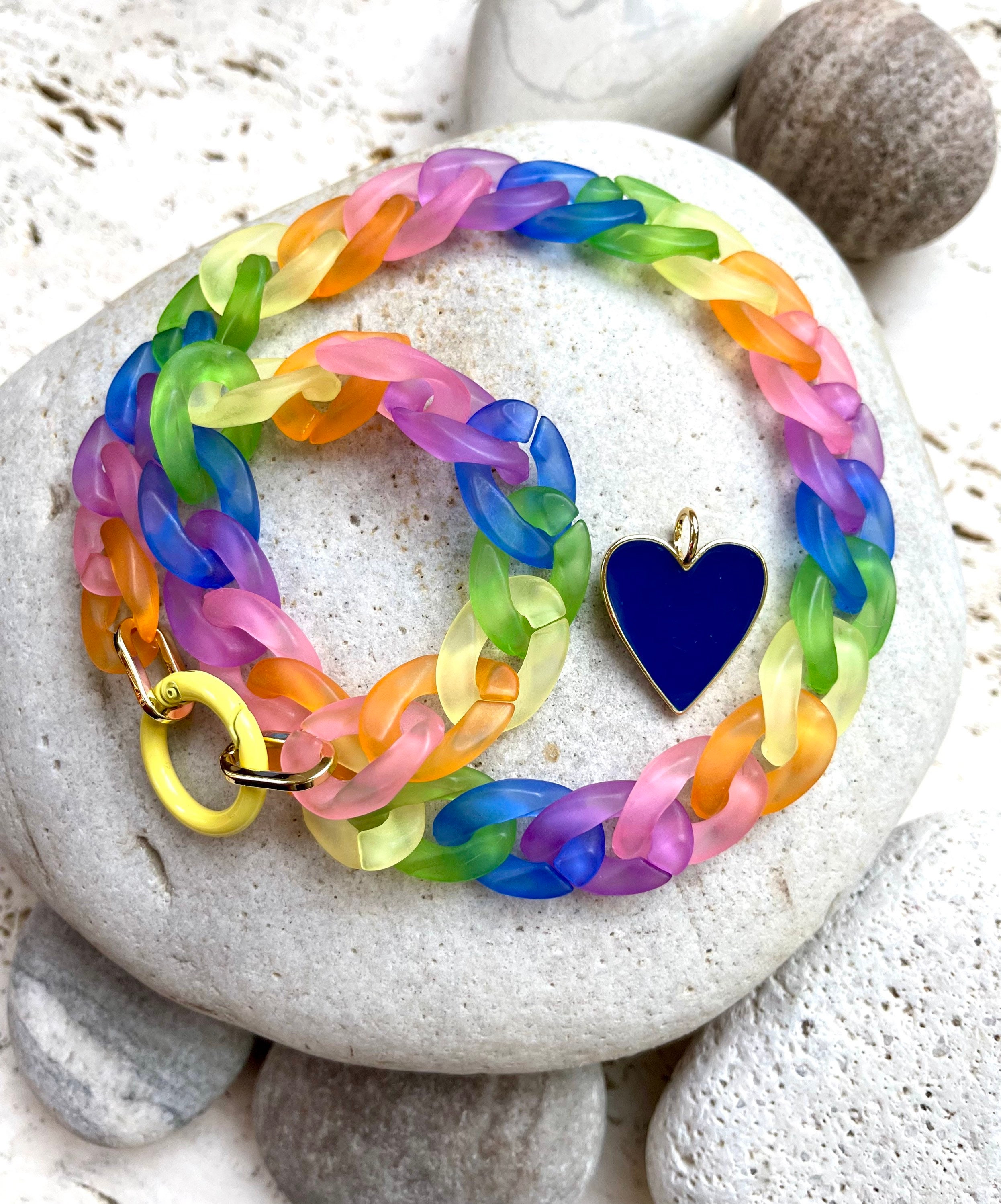 Shaved Ice//rainbow acrylic link necklace with enamel circle | Etsy